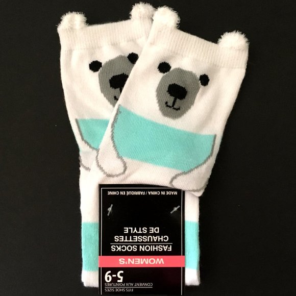 Accessories | Fun Polar Bear Socks With Fuzzy Ears | Poshmark